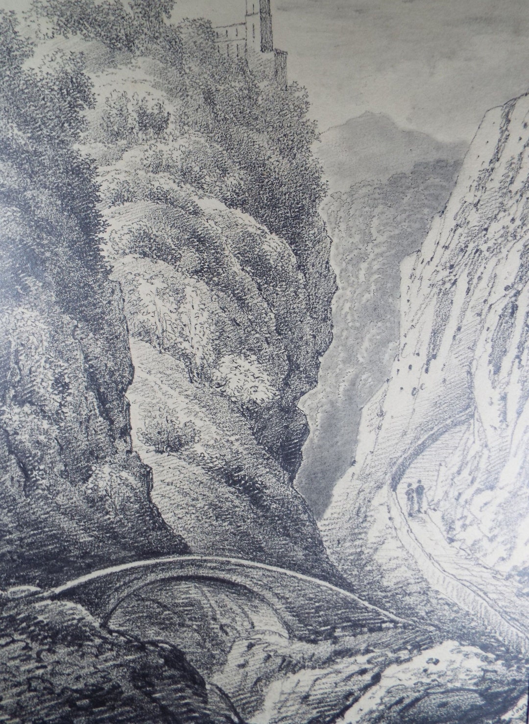 Original Pencil Drawing,'mountain Pass With Figures', John Cart Burgess ...
