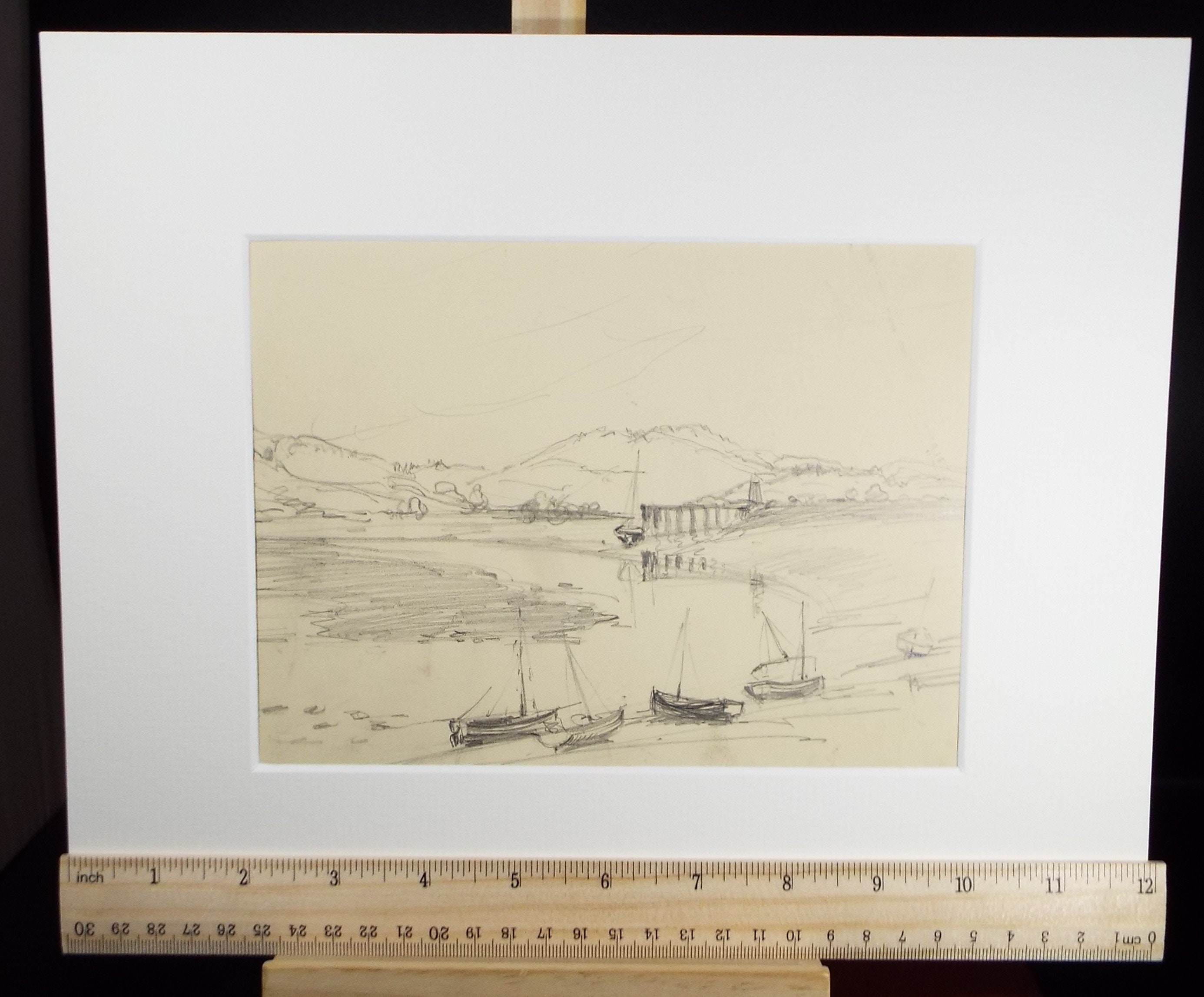 Original Pencil Drawing 'river Estuary With Boats' - Etsy