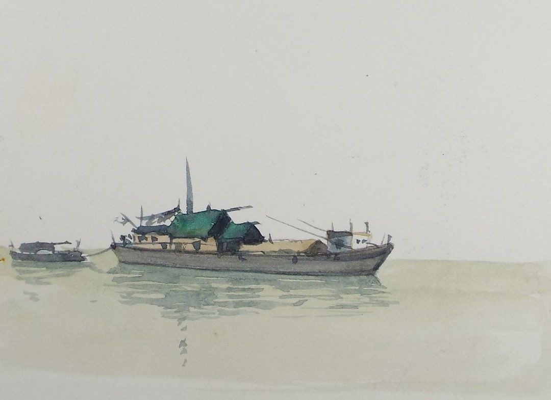 Original Watercolour Drawing ,'sampan', Circa 1980's, Artist Unknown - Etsy