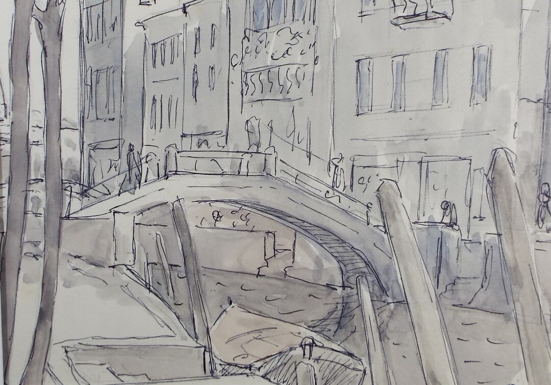 Original Watercolour & Ink Drawing, 'canal Bridge', Muriel Archer (1911 ...