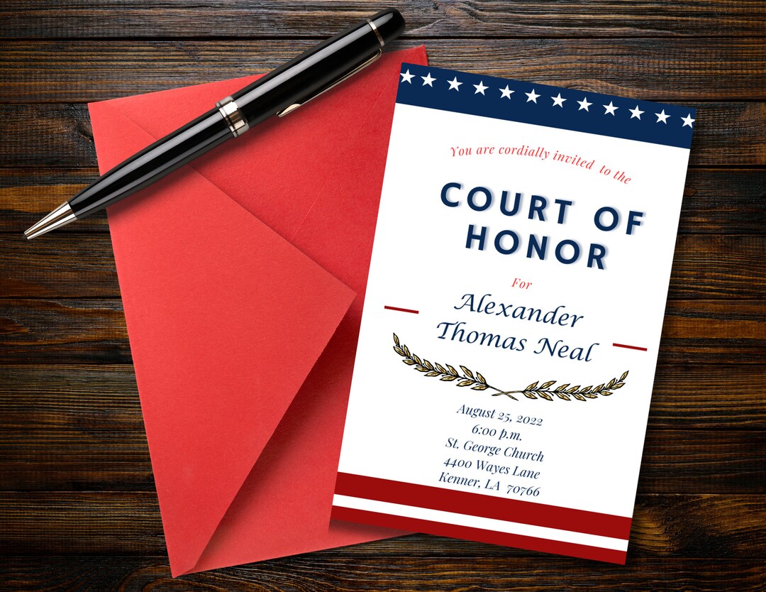 Customizable and Printable Horizontal Pro Court of Honor Invitation for ...
