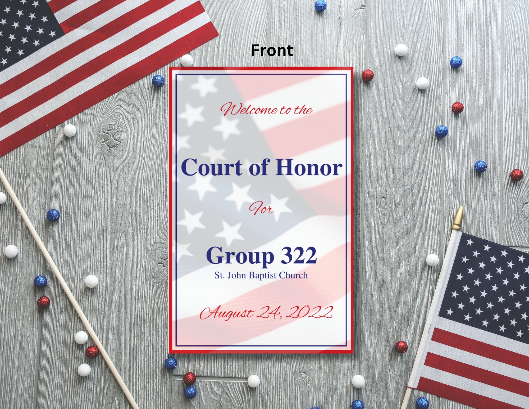 Customizable Printable Red and Blue Waving Flag Court of Honor Program ...