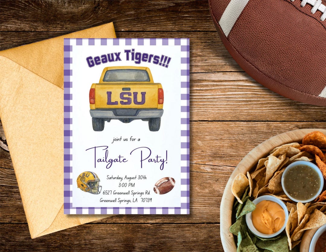 Customizable Digital Plaid LSU Football Tailgate Party Invitations - Etsy