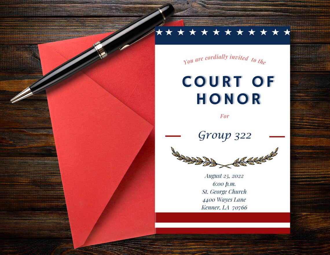 Customizable and Printable Horizontal Pro Court of Honor Invitation for ...