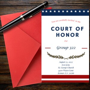 Customizable and Printable Horizontal Pro Court of Honor Invitation for ...