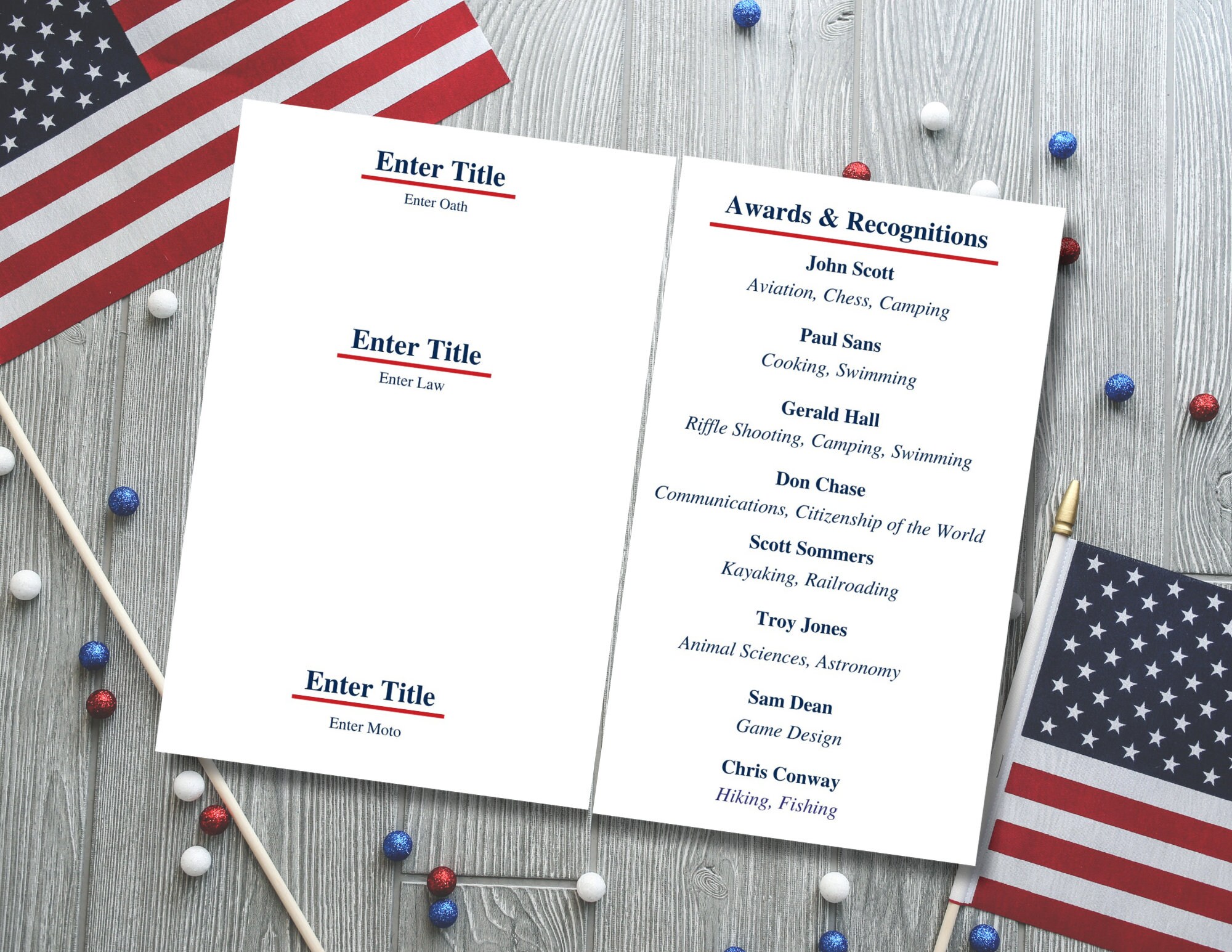 Customizable Printable Red and Blue Waving Flag Court of Honor Program ...