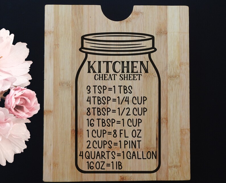 Kitchen Cheat Sheet Cooks Cheat Sheet Kitchen Decor Cutting Board Decor ...