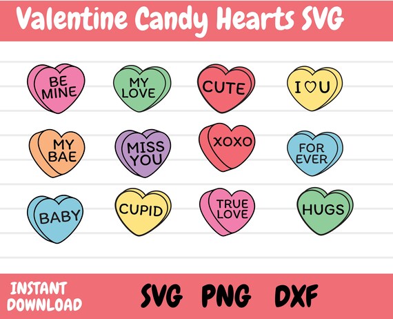Valentine Candy Hearts SVG Valentine's Day Candy SVG | Etsy