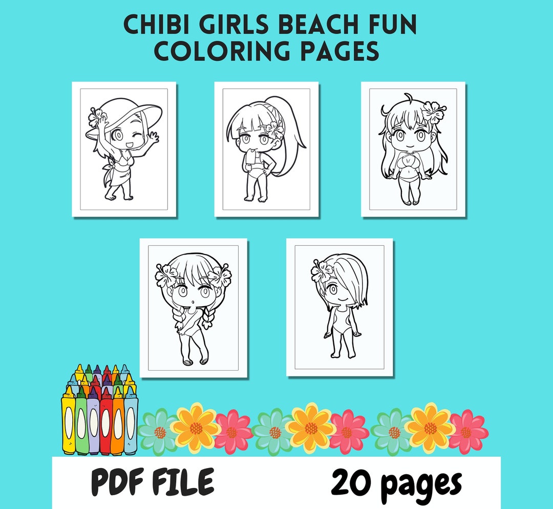 Chibi Girls Summer Fun Coloring Book | 20 Pages | Kawaii Girls | Chibi ...