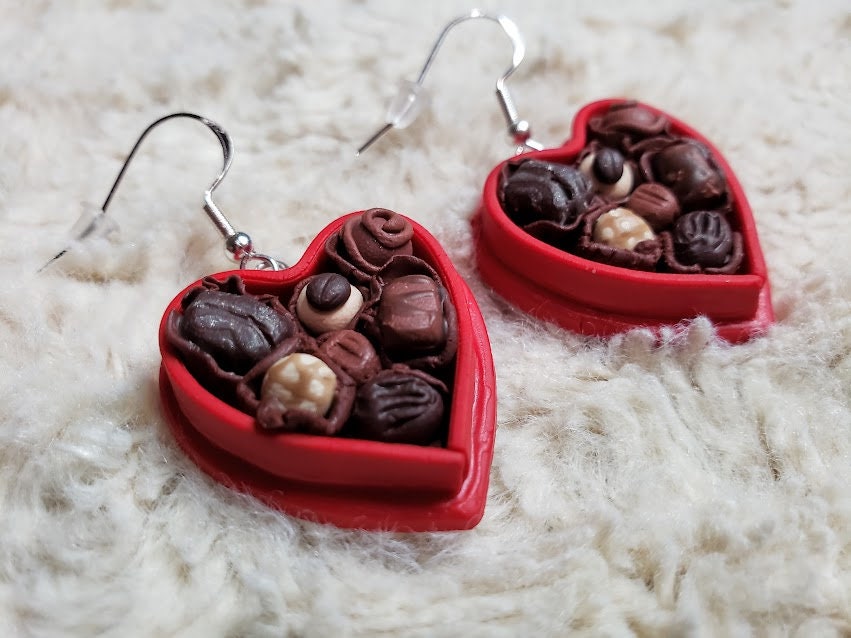 Heart-shaped Box of Chocolate Earrings | Etsy