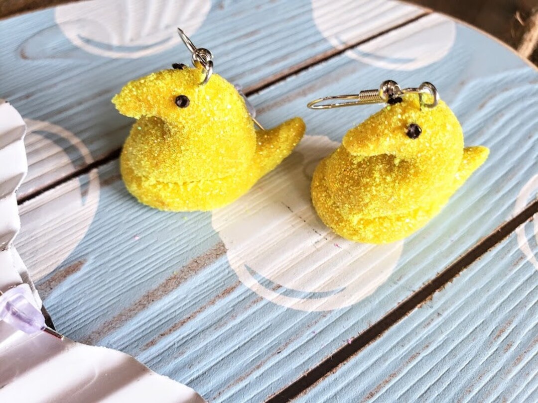 Marshmallow Easter Candy Chick Earrings - Etsy