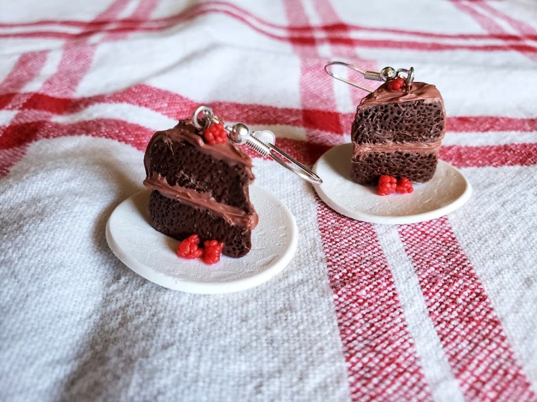 Chocolate Cake With Raspberries Earrings - Etsy