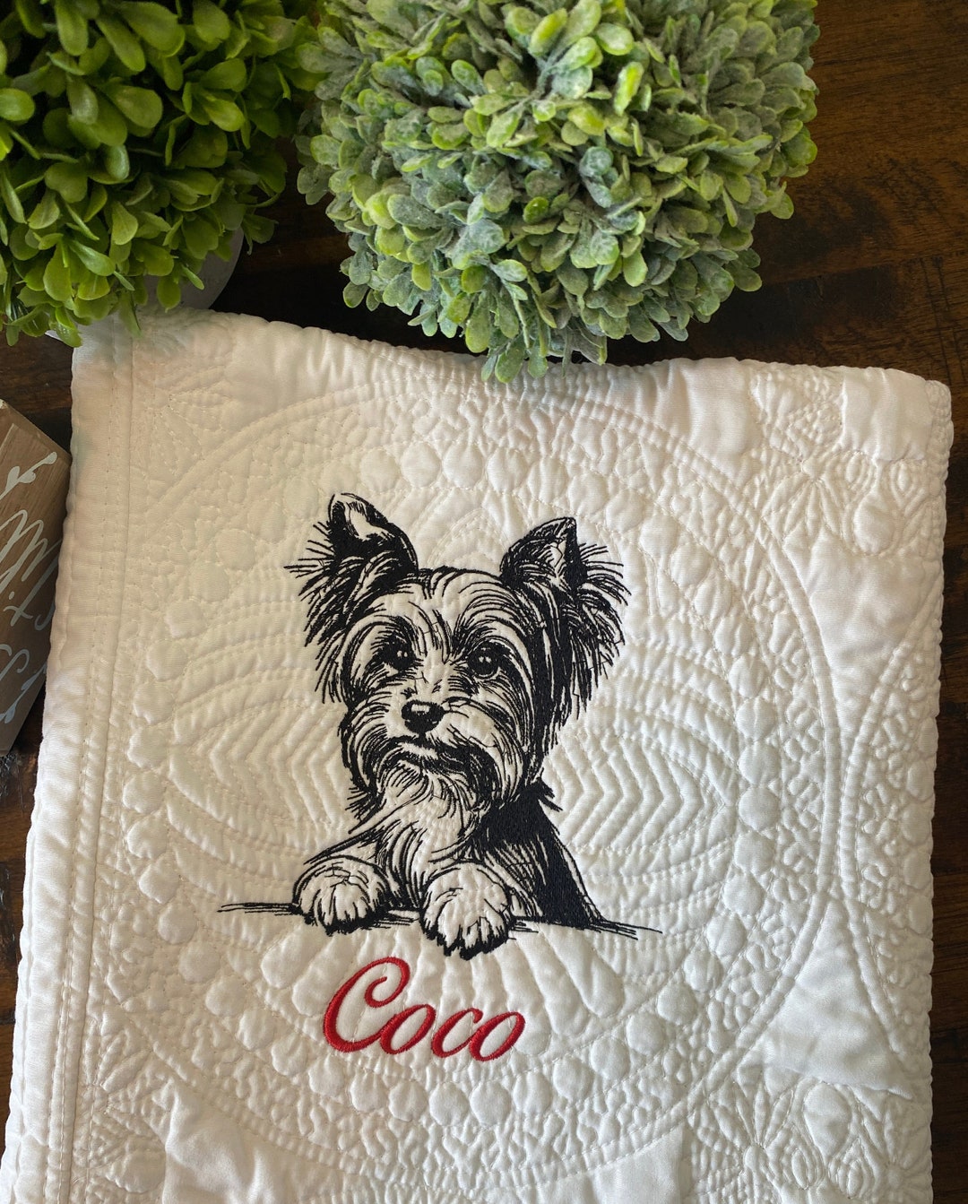 Custom Embroidered Yorkshire Terrier Quilt, Personalized Yorkie Memory ...