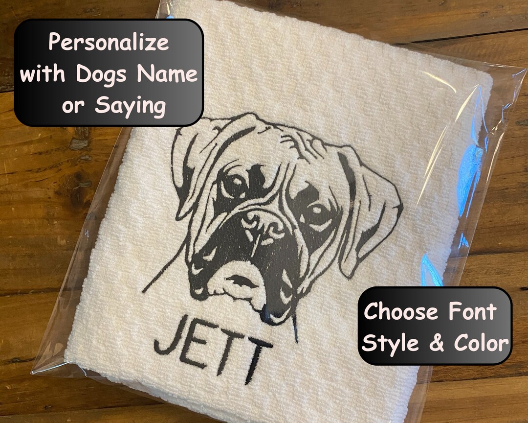 Embroidered Boxer Tea Towel, Custom Dish Towel, Dog Mom Gift Idea ...