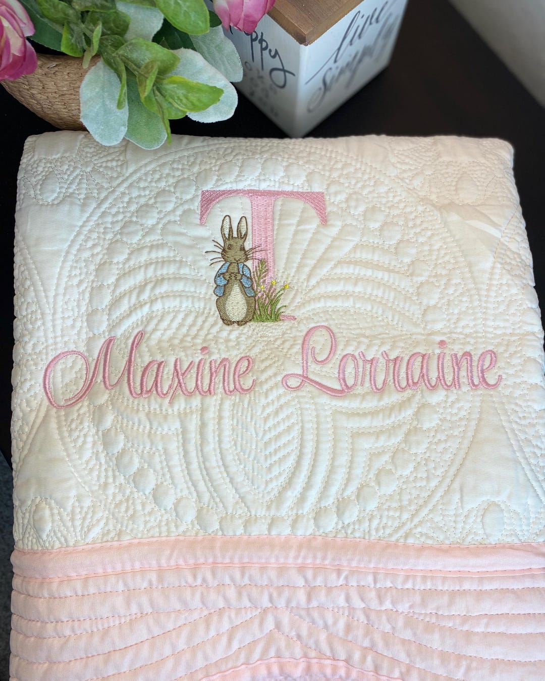Peter Rabbit Personalized Embroidered Heirloom Baby Quilt, Nursery ...