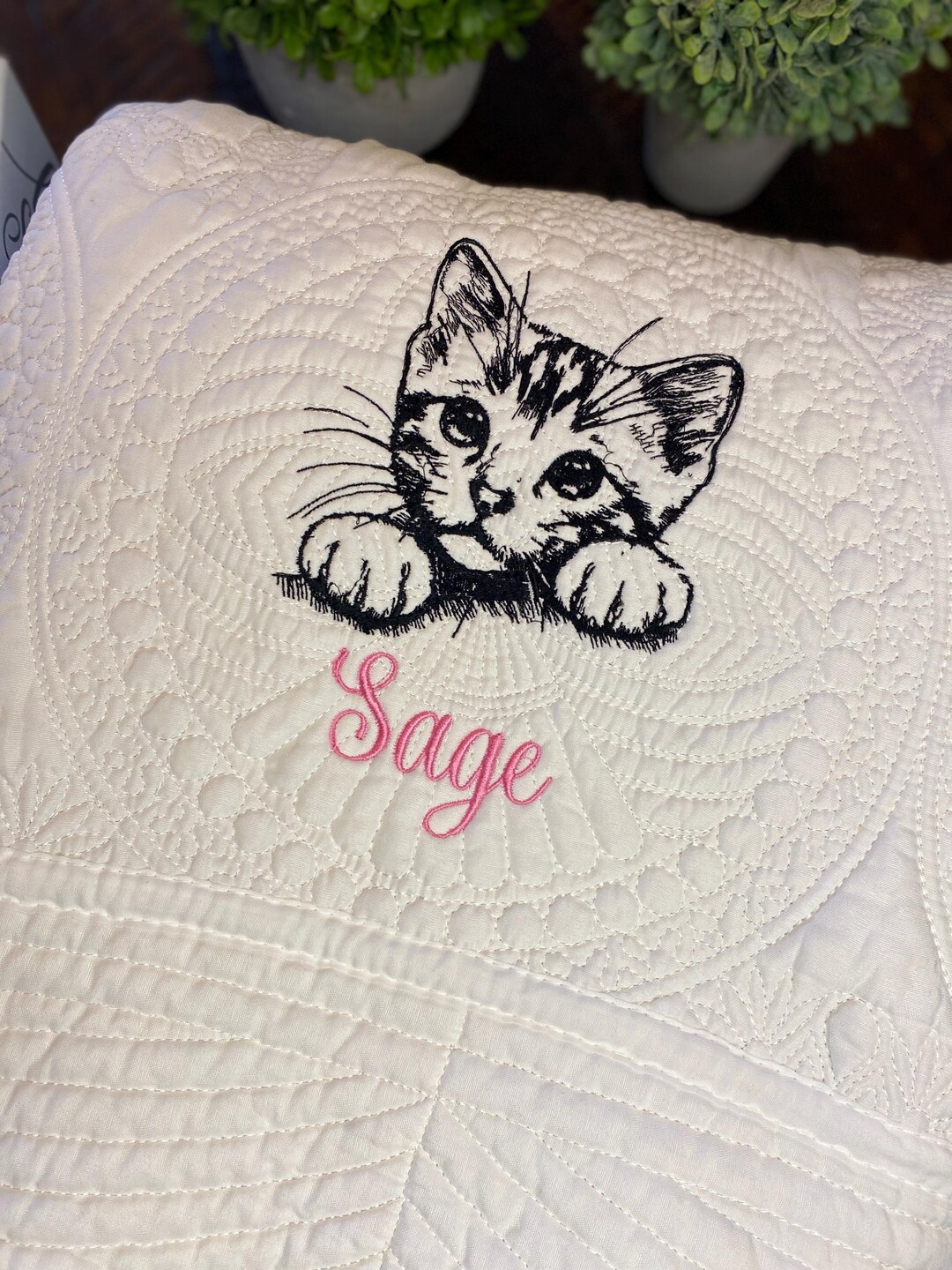 Custom Embroidered Tabby Cat Quilt - Personalized Cat Memory Blanket ...