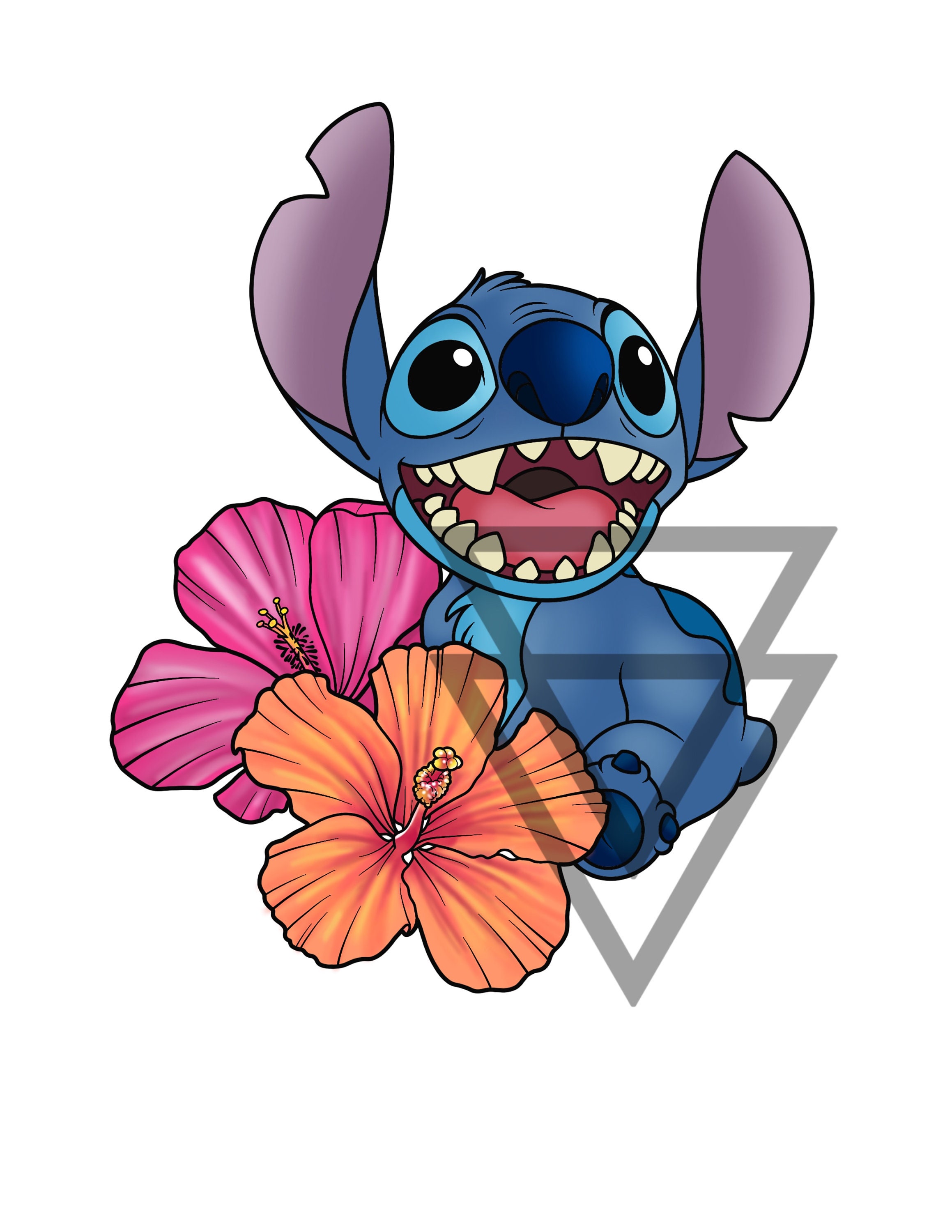Stitch and Flowers Tattoo Flash - Etsy