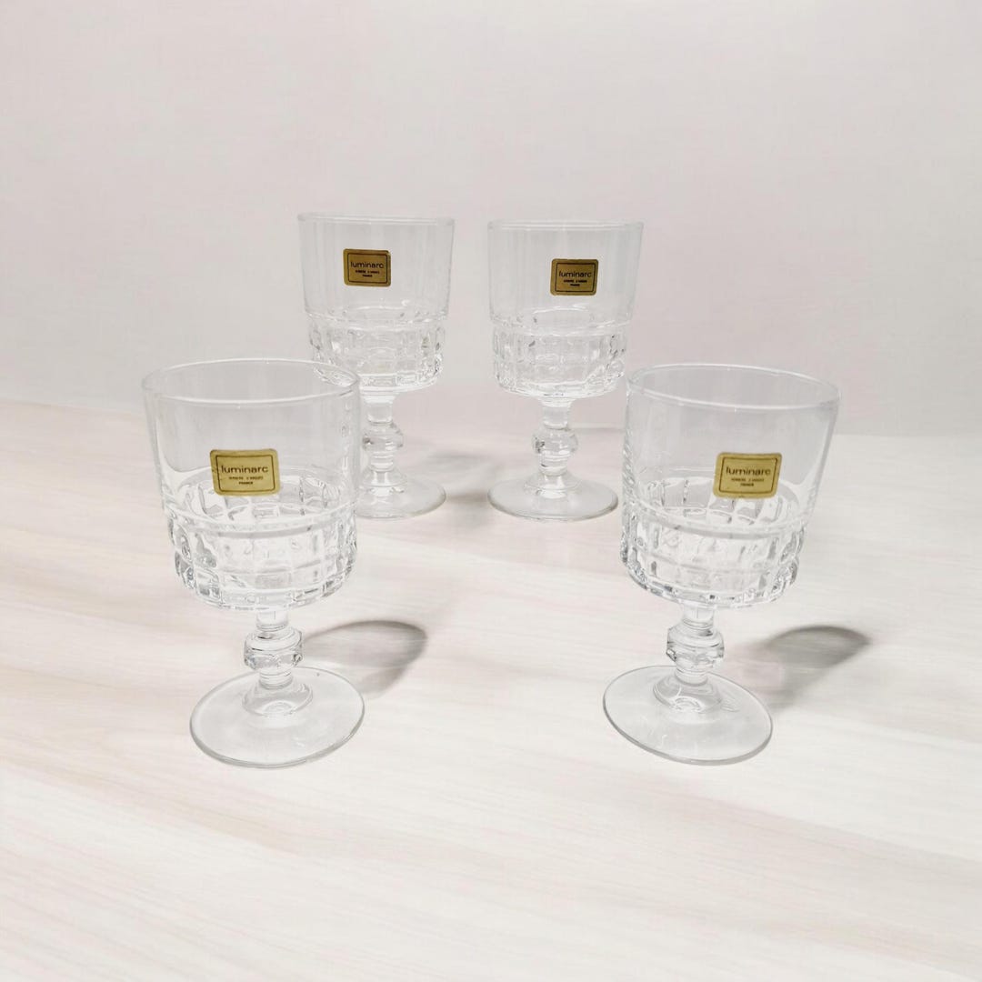 4 Luminarc Crystal Wine Glasses Model Quadrille 70's - Etsy