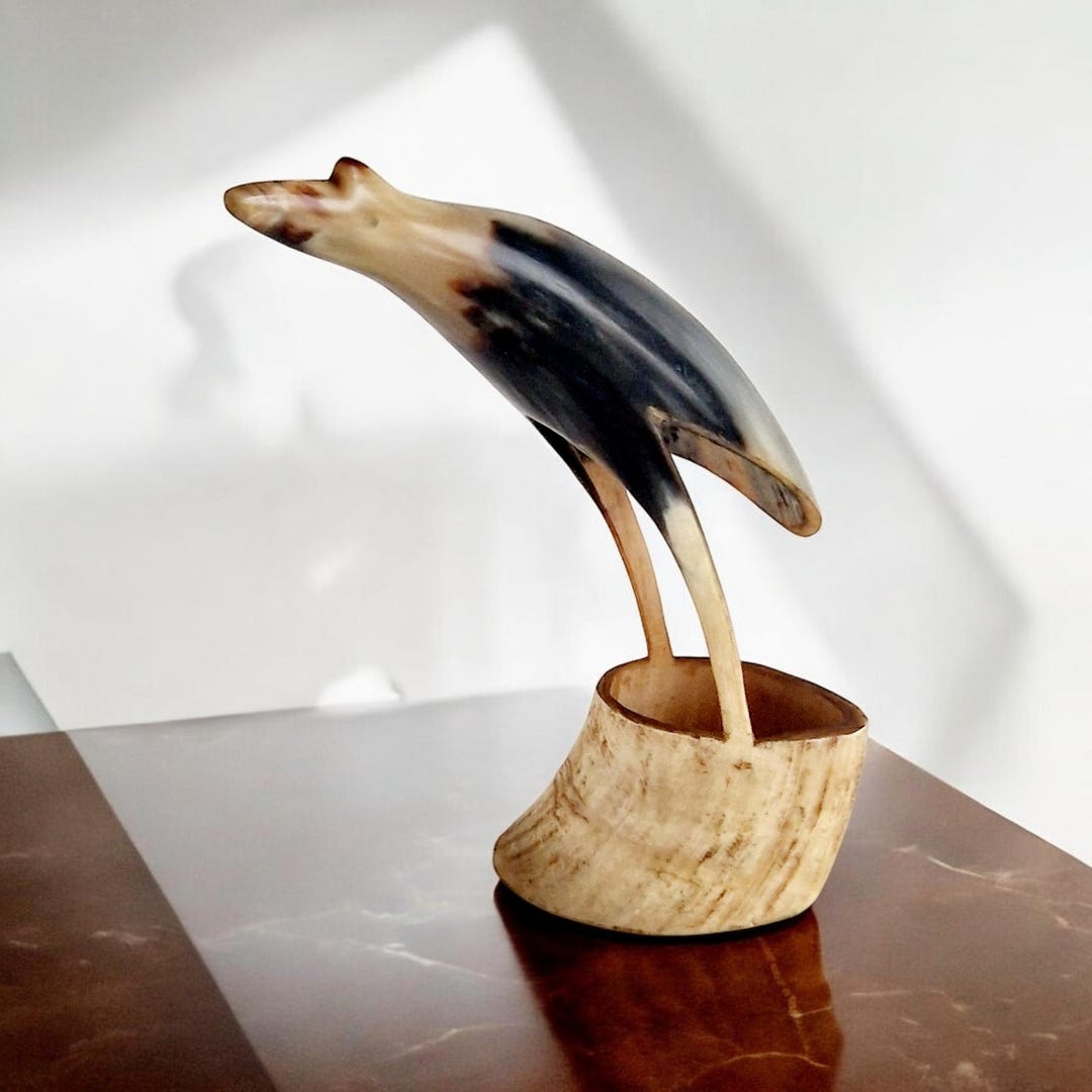 Vintage Bull Horn, Carved Bird Sculpture. - Etsy
