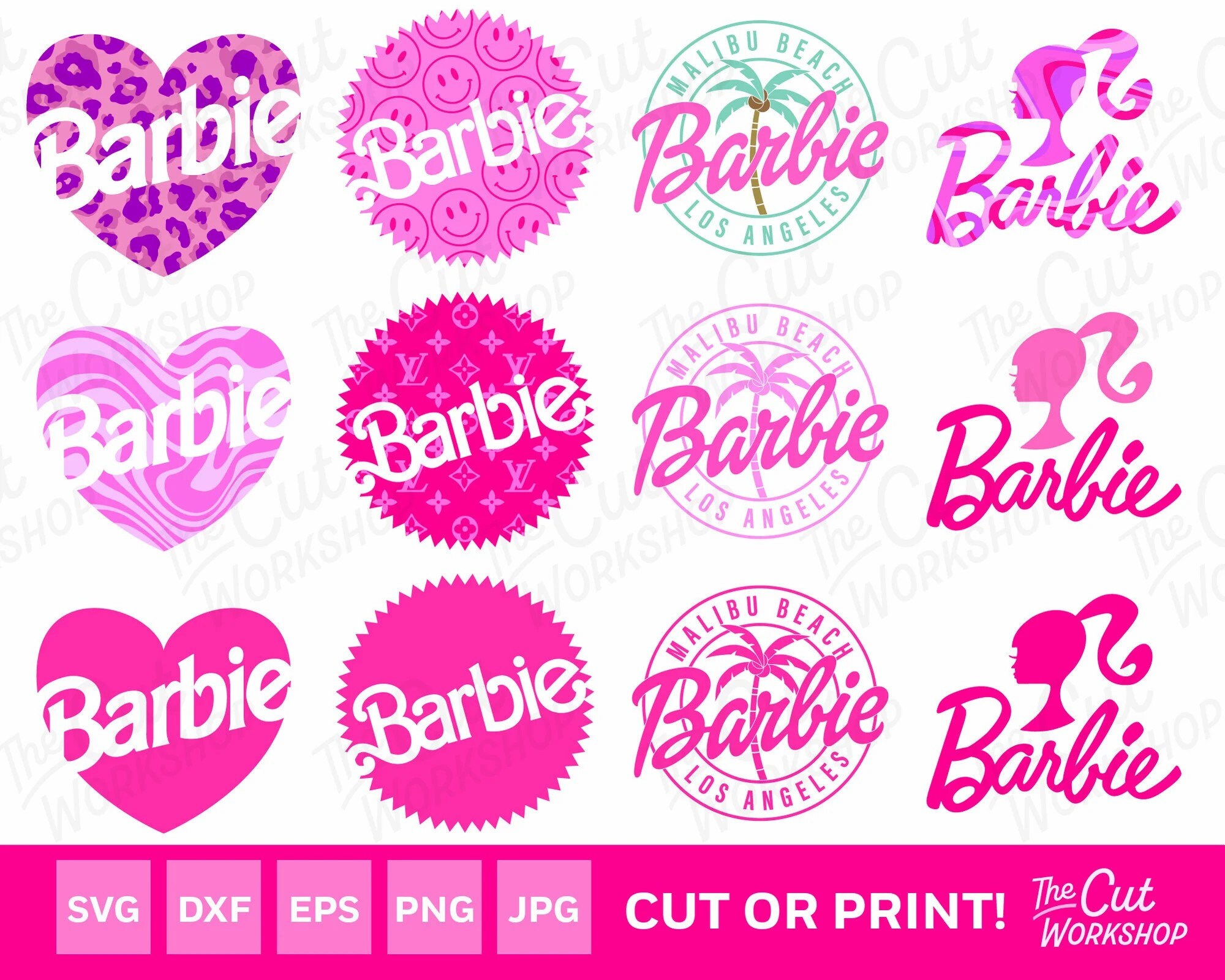 Barbi Icons Retro Logo Bundle Babe Doll Girly Beach Head Pink Layered ...
