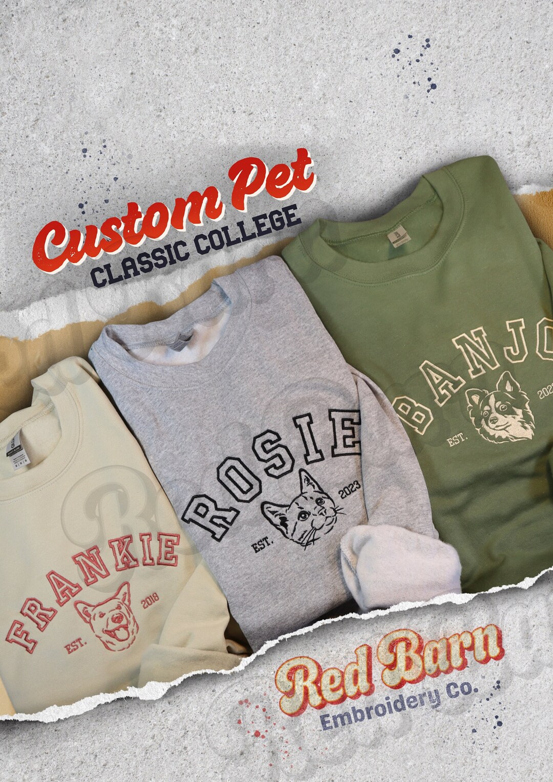 Classic College Custom Embroidered Dog Sweatshirt | Custom Dog Sweater ...