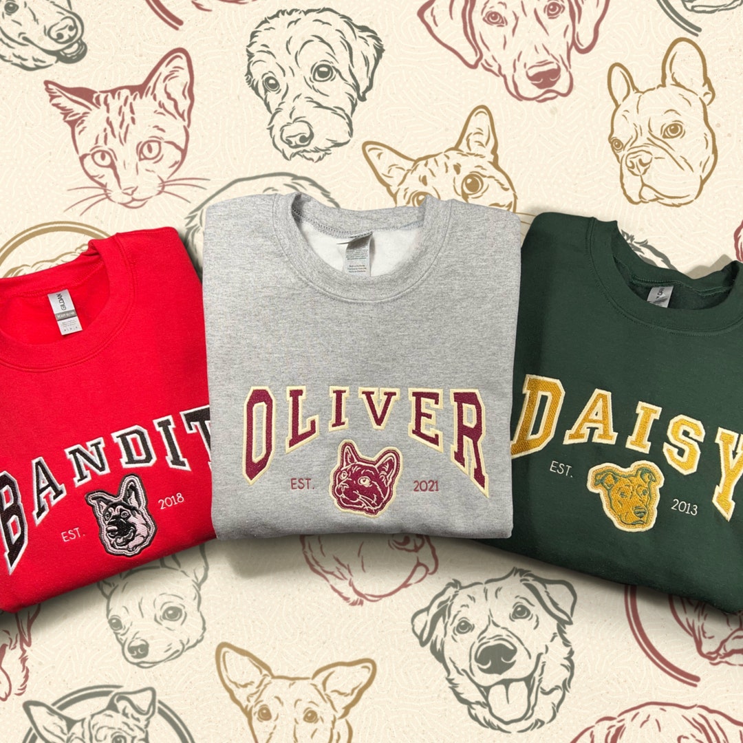 Varsity Custom Embroidered Dog Sweatshirt | Custom Dog Sweater ...
