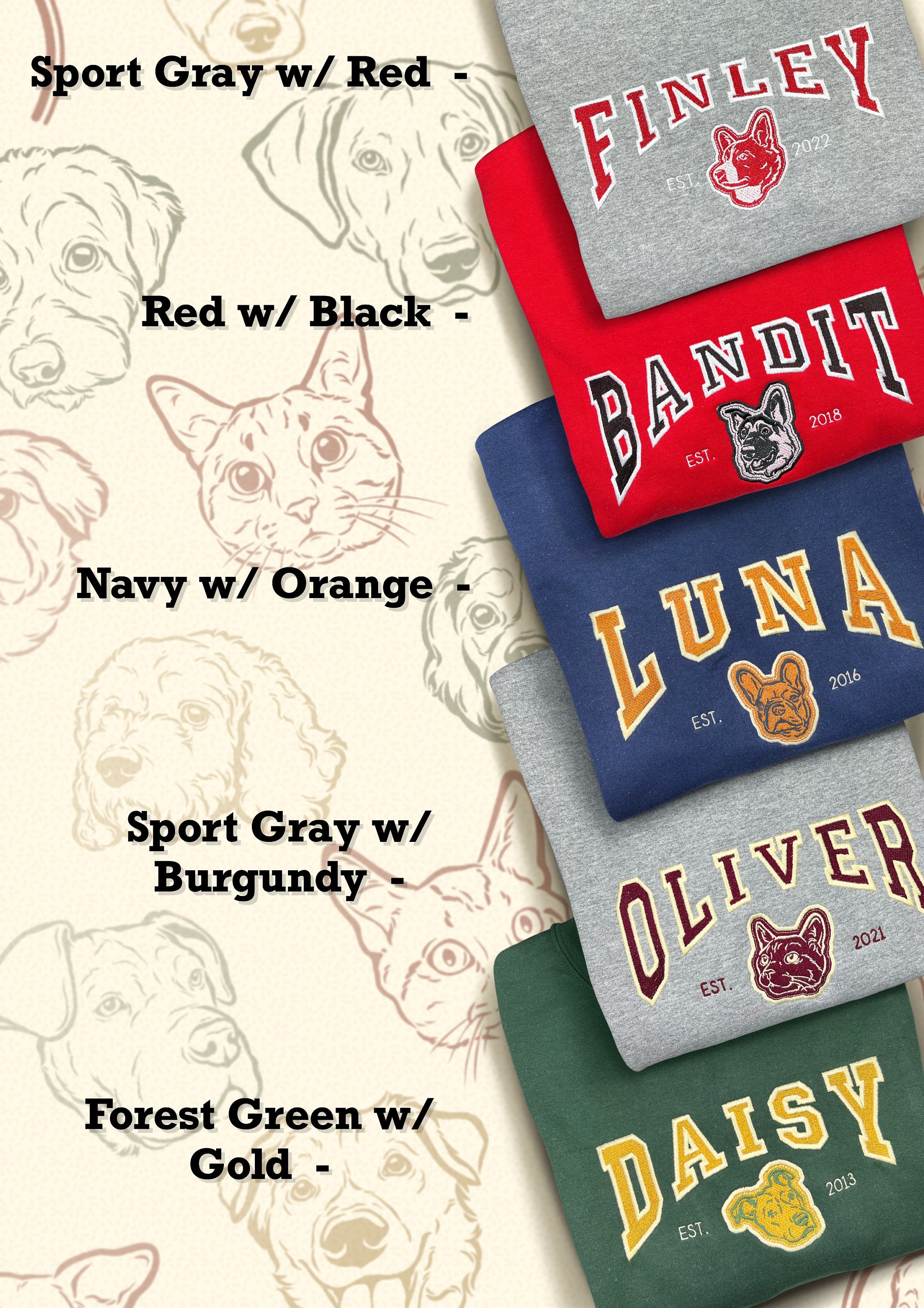 Varsity Custom Embroidered Dog Sweatshirt Custom Dog Sweater - Etsy