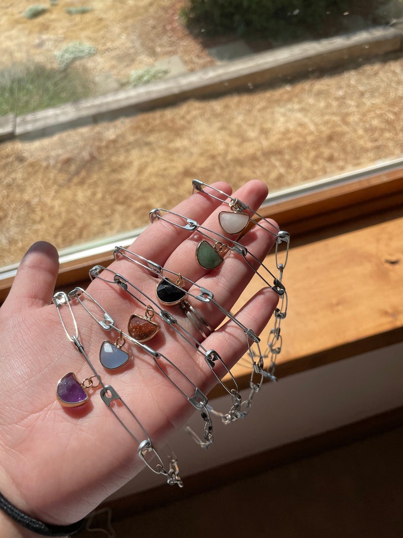 Crystal Safety Pin Necklace - Etsy