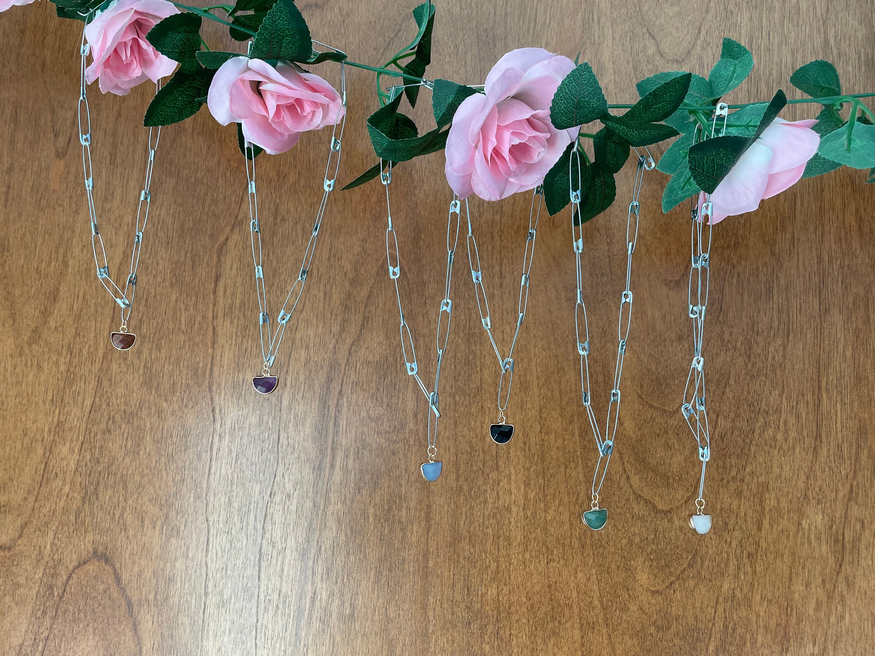 Crystal Safety Pin Necklace - Etsy