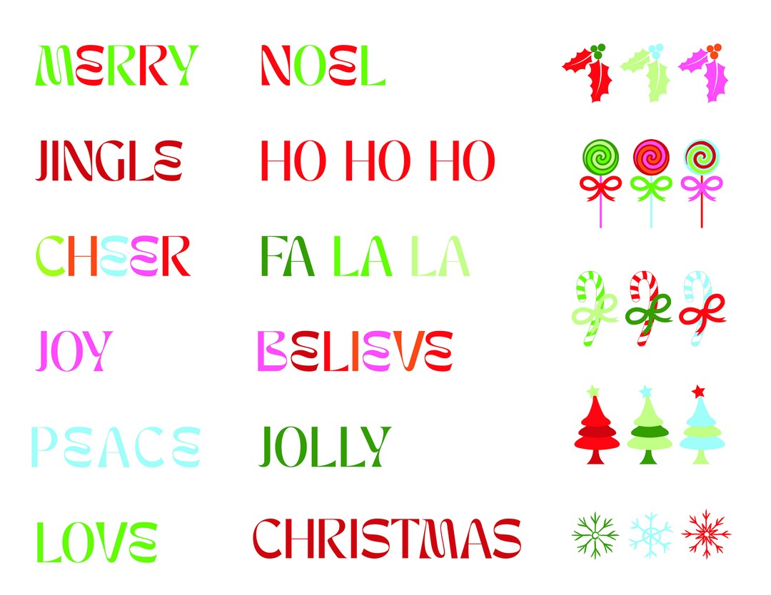 Christmas Words SVG Bundle, PNG, JPG, Holiday Digital Download, Funky ...