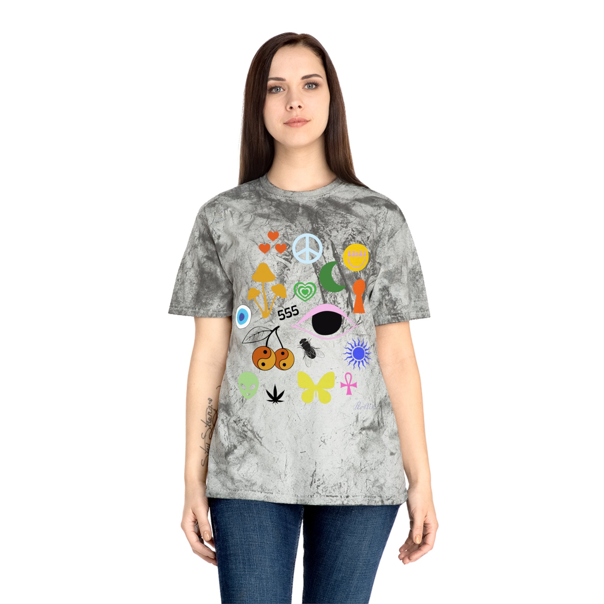 Smoke Color Blast Icons and Symbols Superstitious Shirt, Y2K Lucky T ...