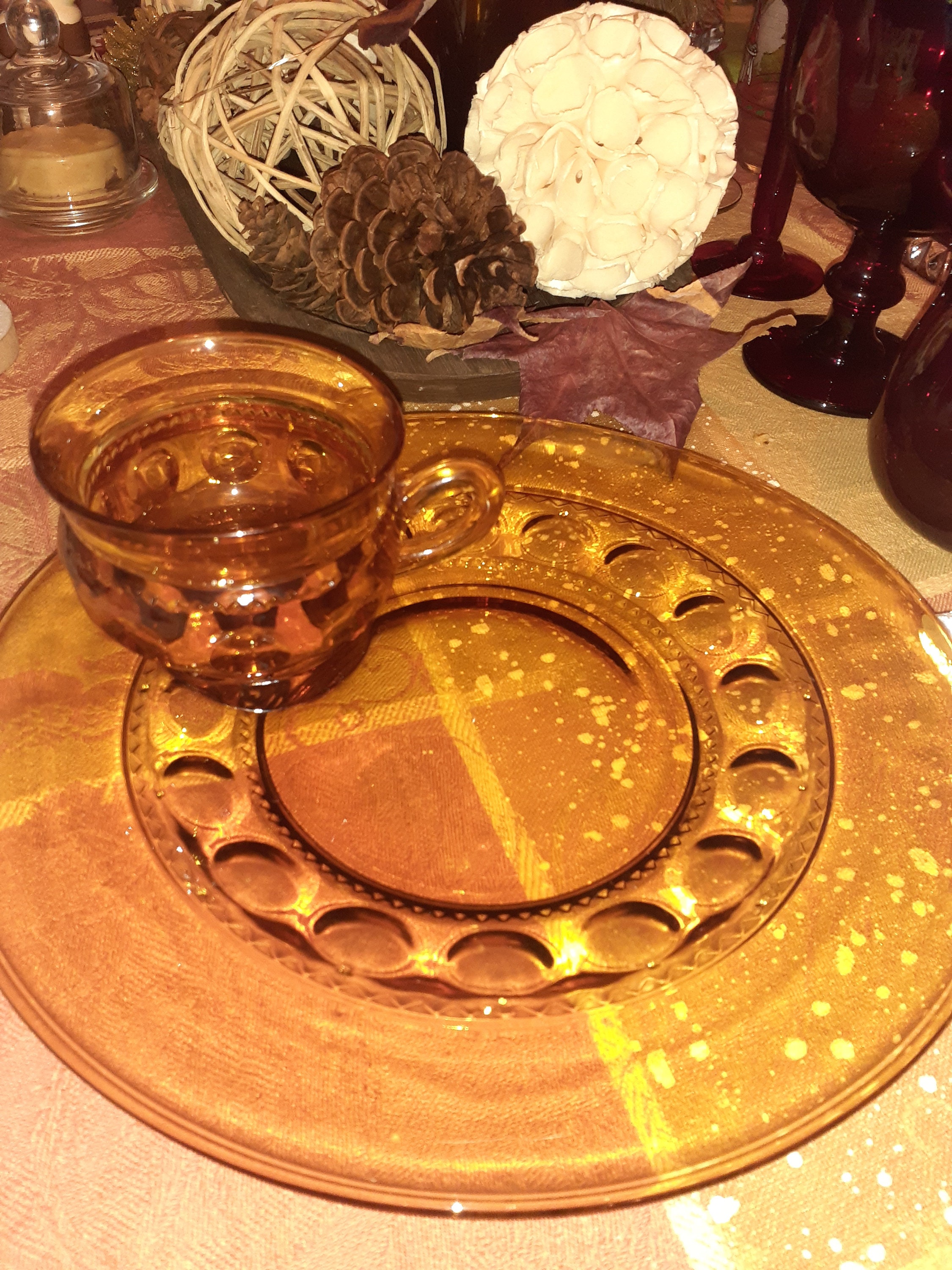 Set of 8 Vintage Amber Indiana Glass Thumbprint Carnival Co. Kings ...