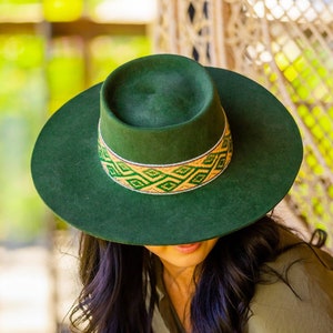Green Bucket Alpaca Wool Hat Medium Brim Bolero Boater Hat Peruvian ...