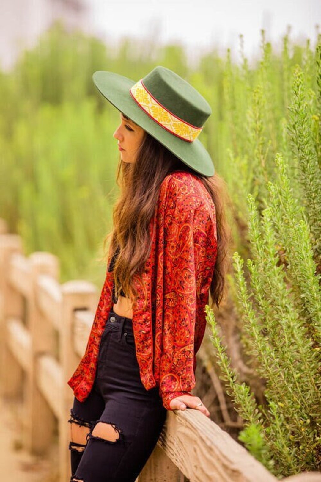 Green Spanish Alpaca Wool Hat | Wide Brim Bolero Boater Hat | Peruvian ...
