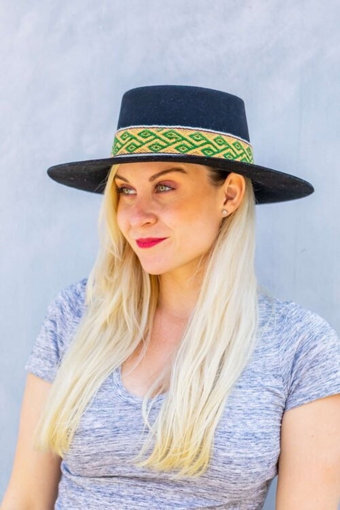 Black Bucket Alpaca Wool Hat | Medium Brim Bolero Boater Hat | Peruvian ...