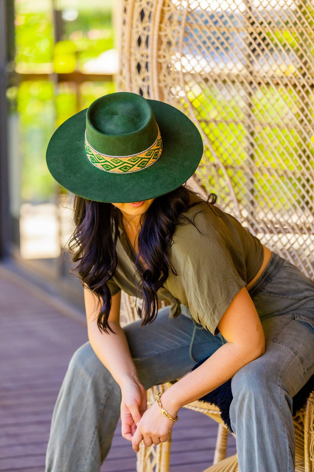 Green Bucket Alpaca Wool Hat Medium Brim Bolero Boater Hat Peruvian ...
