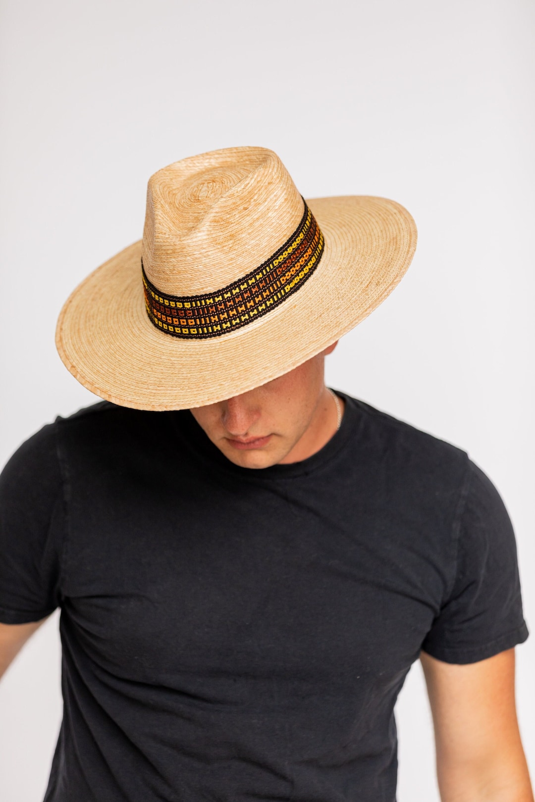 Western Palm Leaf Hat | Wide Brim Straw Hat | Guatemalan Unisex Boho ...