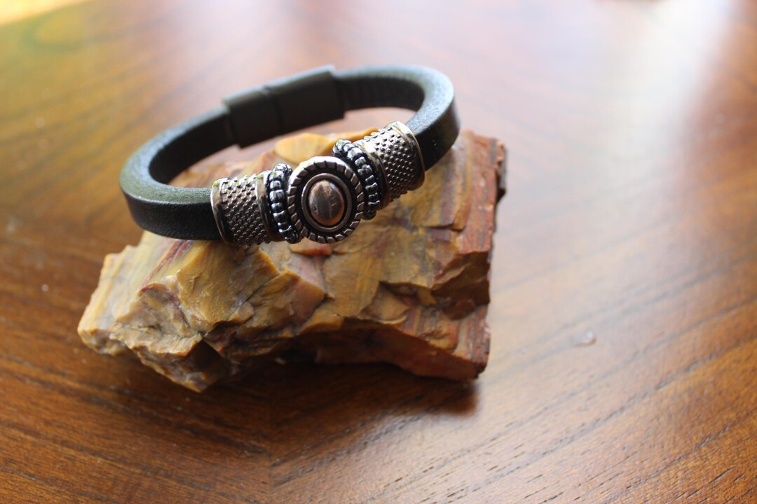 Silver Concho on Black Leather/boho/southwest/unisex/bracelet/gift ...