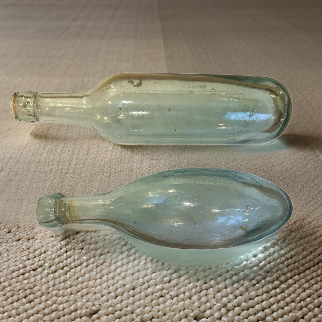 Two Antique Round Bottom Bottles Late 19th Century Glass Bottles Aqua ...