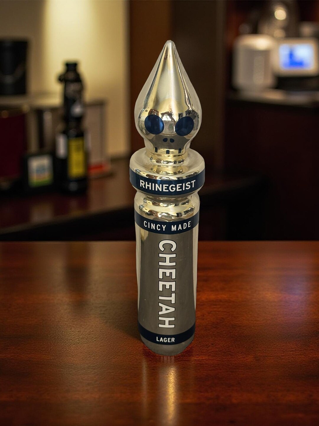 Rare Rhinegeist Cheetah Lager Beer Tap Handle – Chrome Skull Cincinnati ...