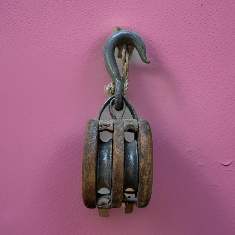 Large Antique Double Pulley Wood & Iron Rustic Farmhouse Decor, 11 - Etsy