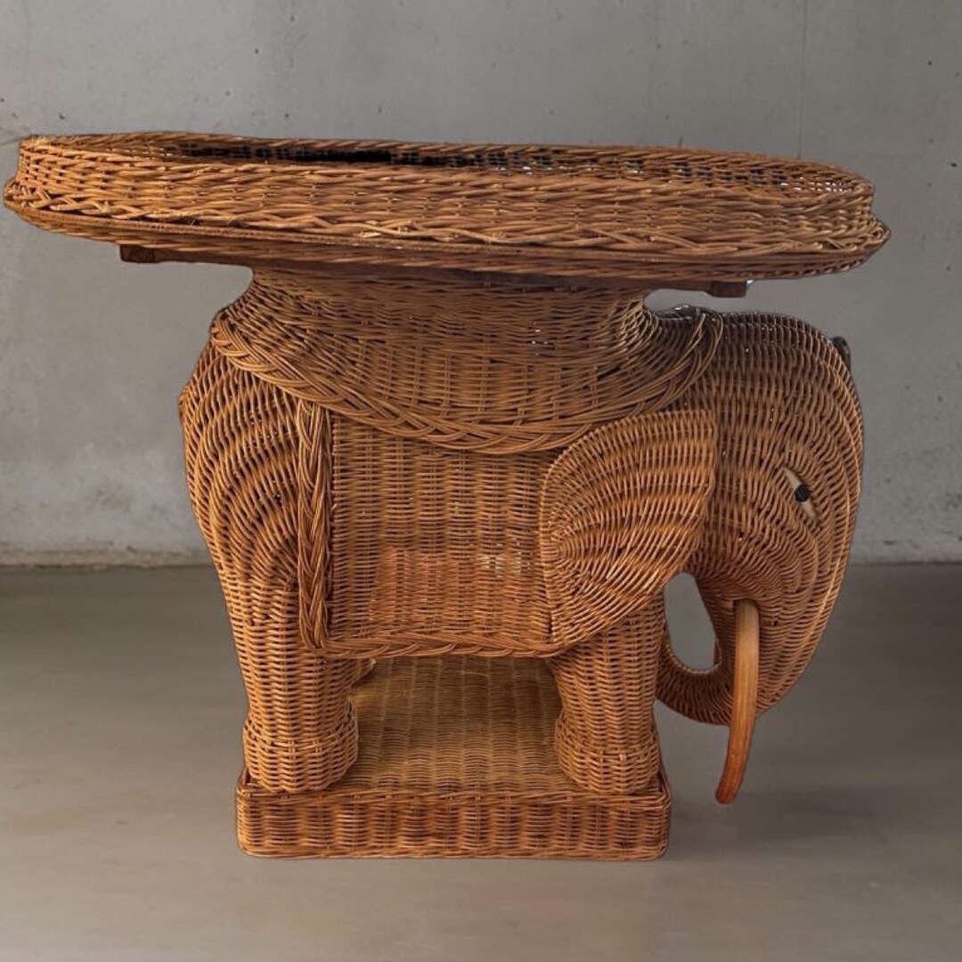 Vintage Boho Wicker Rattan Elephant Side Table Style of Mario Lopez ...