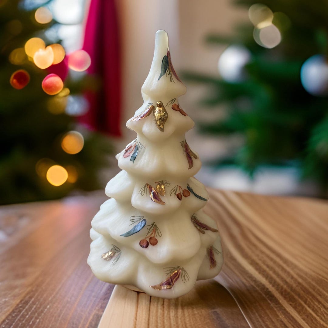 Fenton CHRISTMAS TREE Slag White Glass 6" Figurine Gold Bird - Etsy