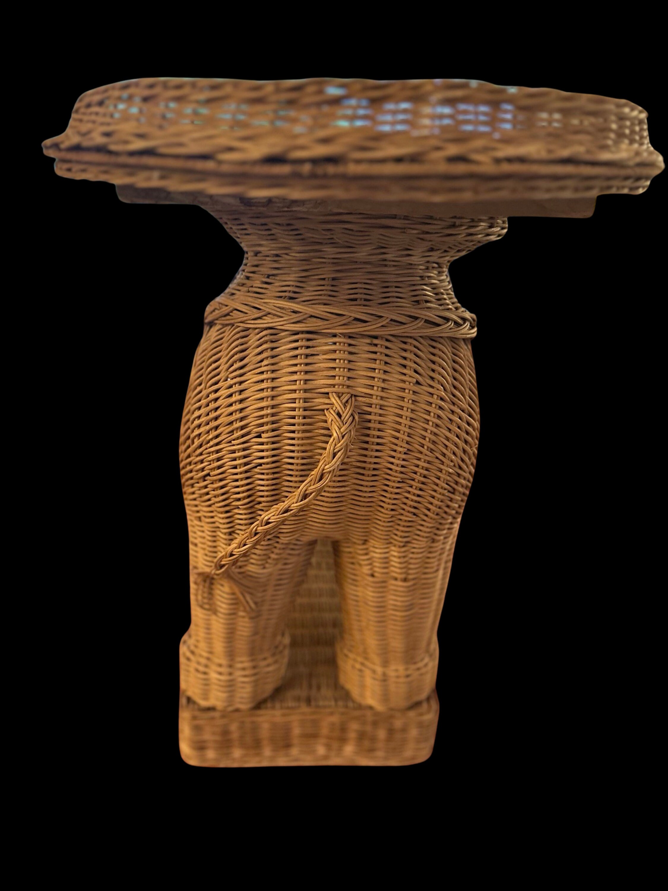 Vintage Boho Wicker Rattan Elephant Side Table Style of Mario Lopez ...