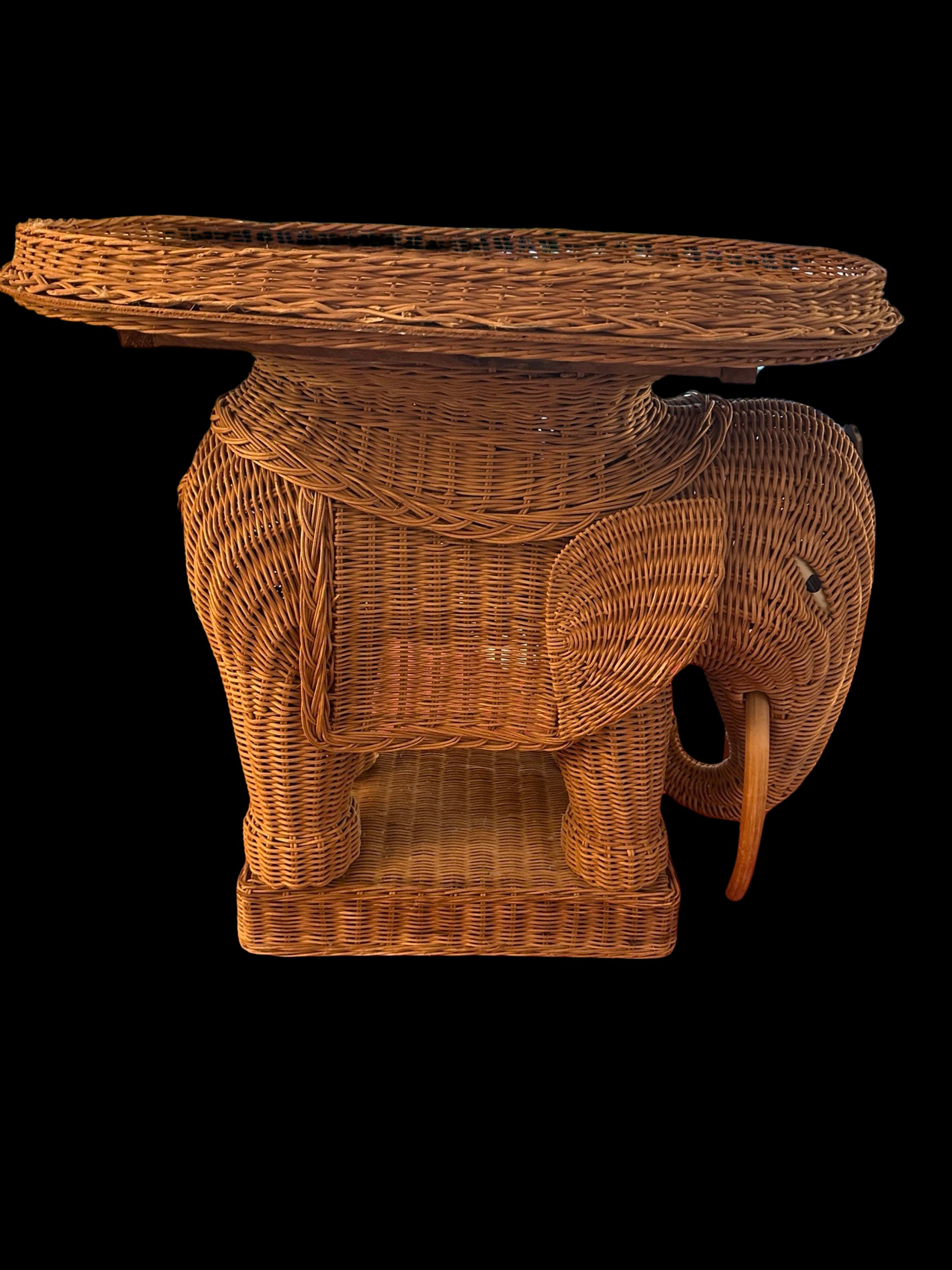 Vintage Boho Wicker Rattan Elephant Side Table Style of Mario Lopez ...