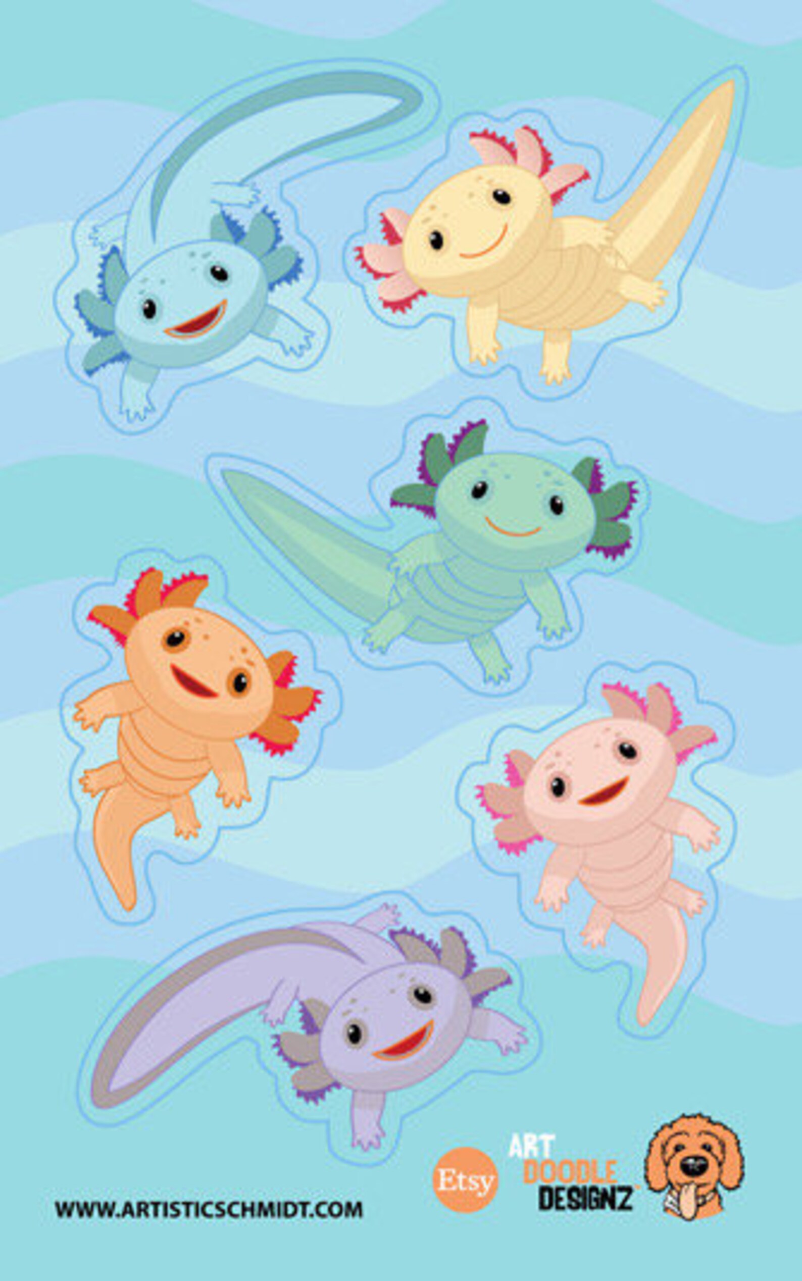 2 Adorable Axolotl Sticker Sheets (6 Stickers per Sheet) Indoor ...