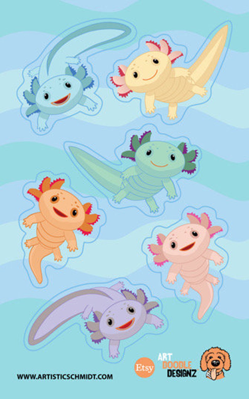 2 Adorable Axolotl Sticker Sheets (6 Stickers per Sheet) Indoor ...