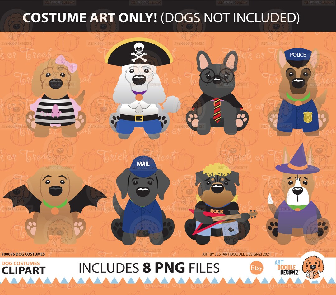 8 Dog Costumes Only Clipart Halloween Dogs Outfit - Etsy UK