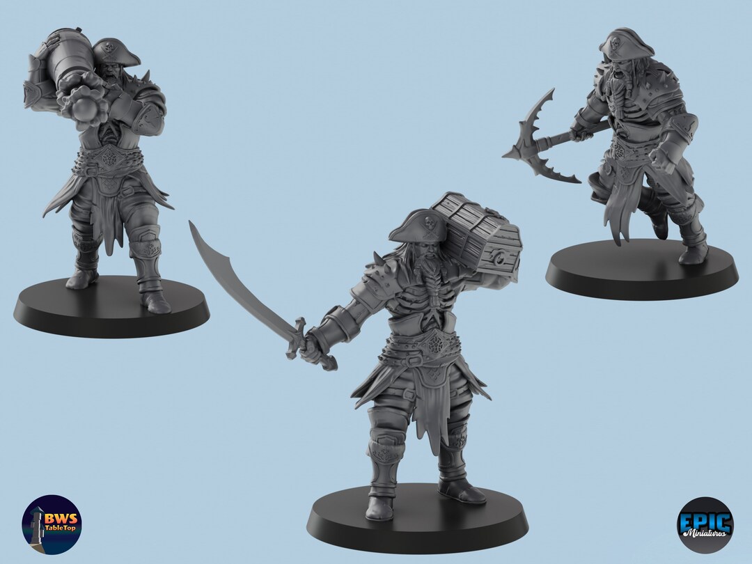 Cursed Captain | 3 Poses | 3D Printed Tabletop Miniatures | D&D TTRPG ...