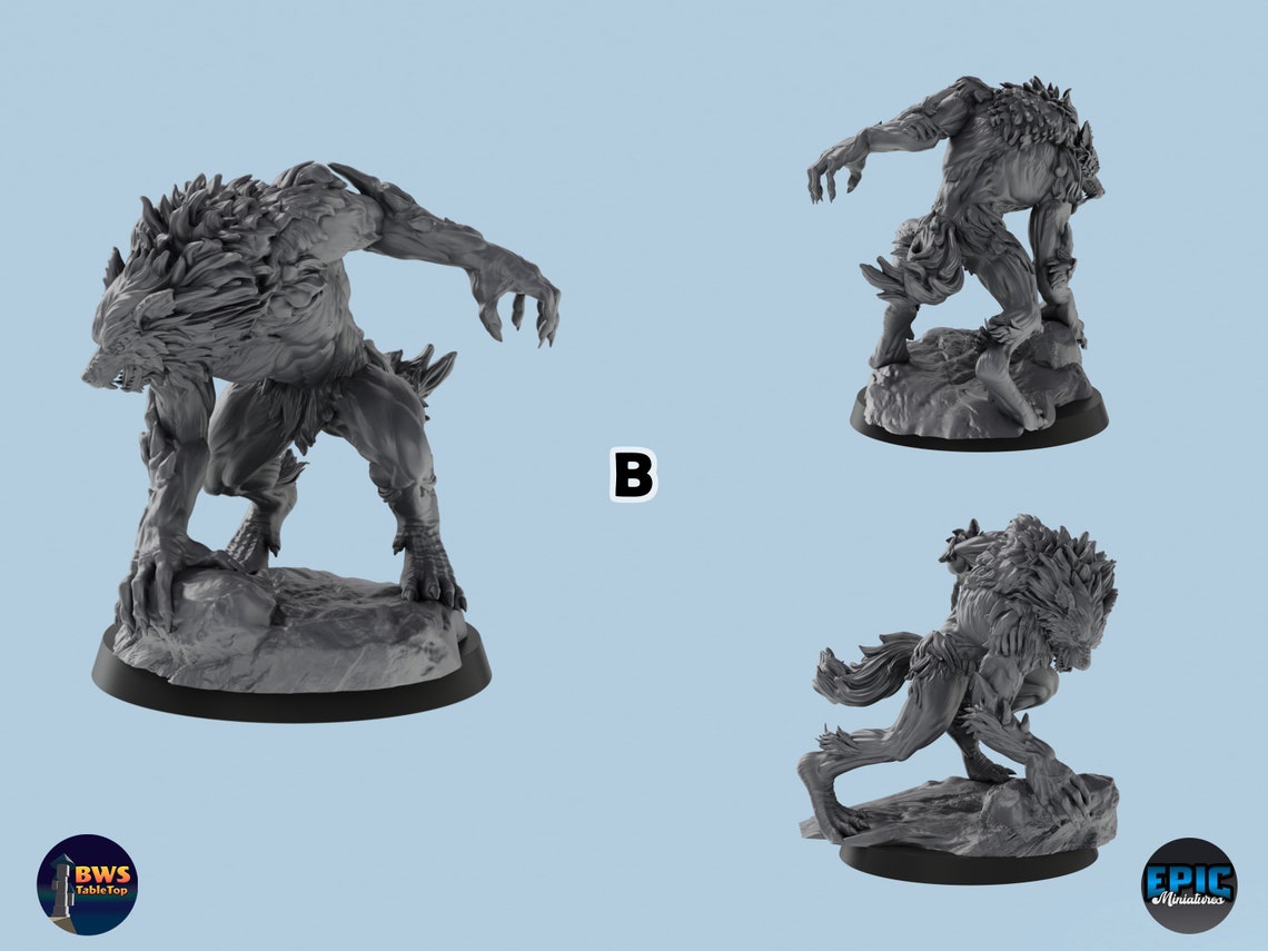 Werewolf Brute | 3 Poses | 3D Printed Tabletop Resin Miniatures | D&D ...